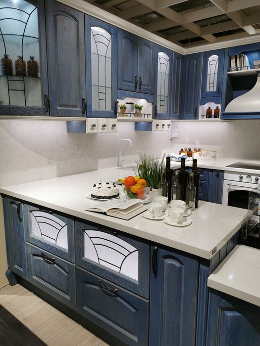 Blue Rustic Kitchen Design Ideas with White Countertops