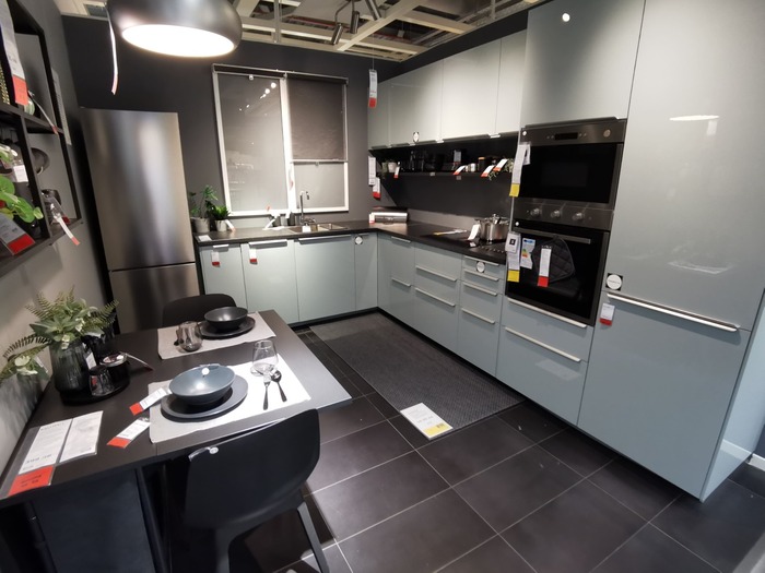 The KALLARP High-Gloss Light Grey-Blue Kitchen: A Contemporary and Chic ...