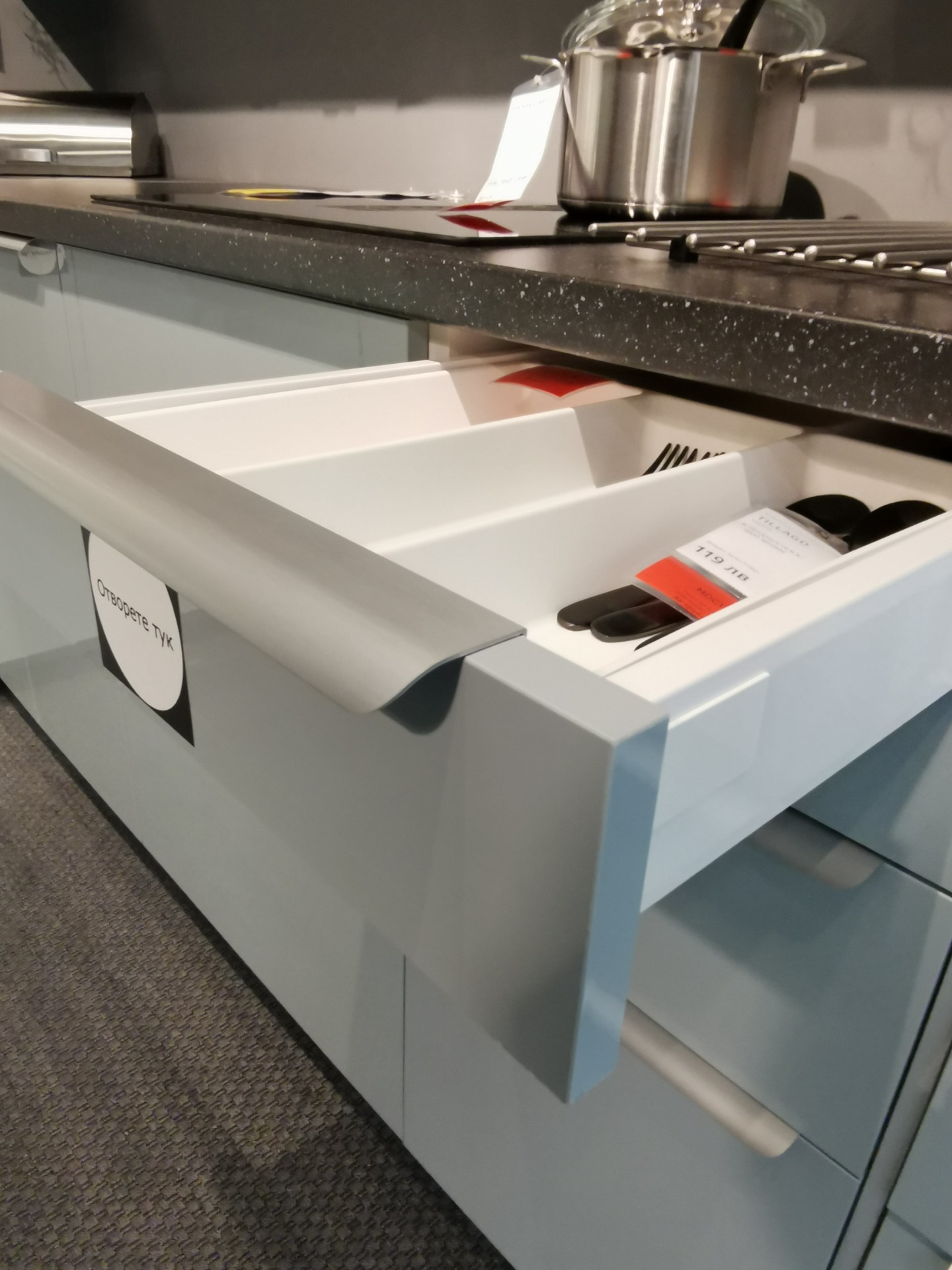 The KALLARP High-Gloss Light Grey-Blue Kitchen: A Contemporary and Chic ...