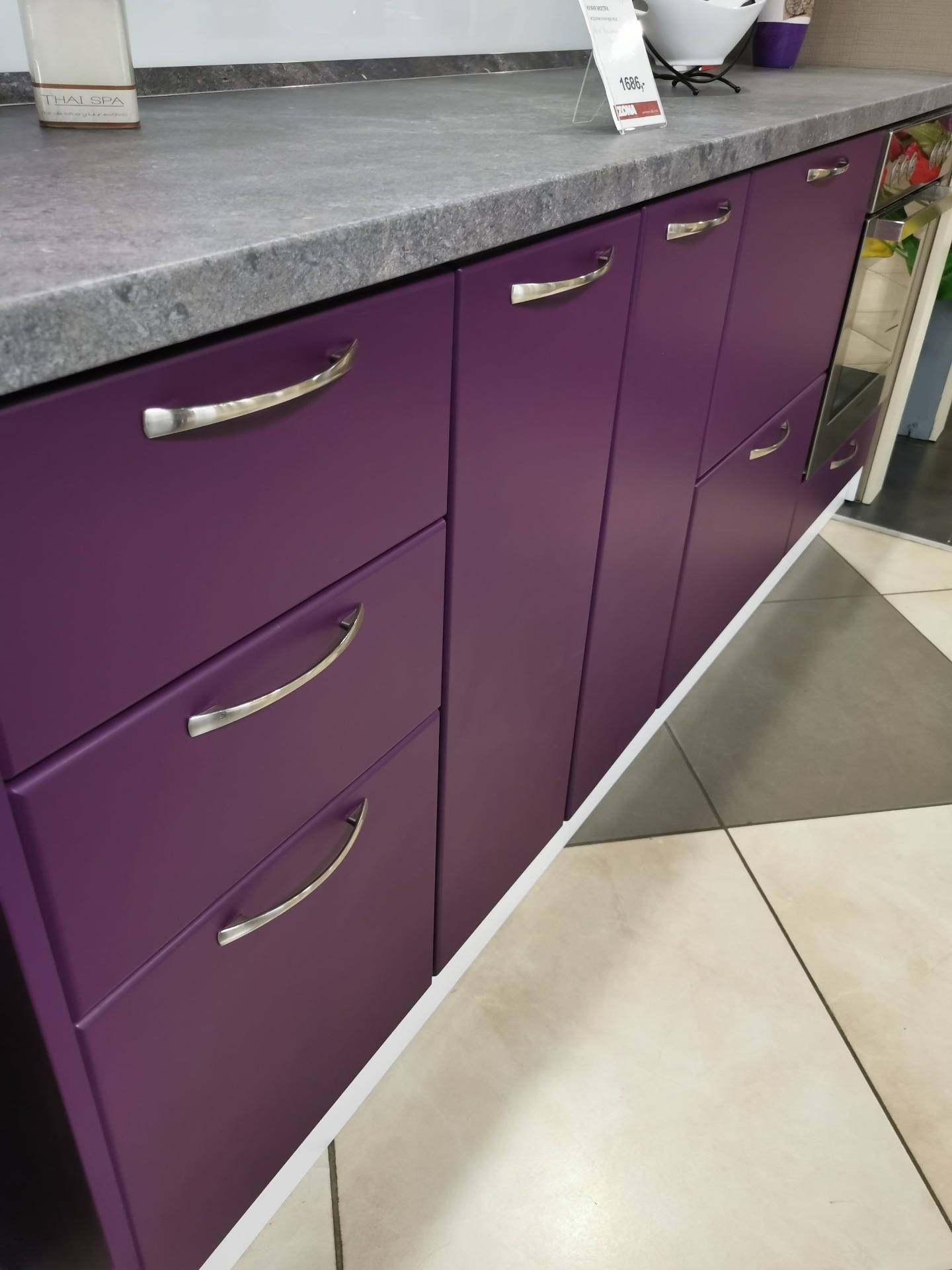 Kitchen with Purple High Gloss Cabinets